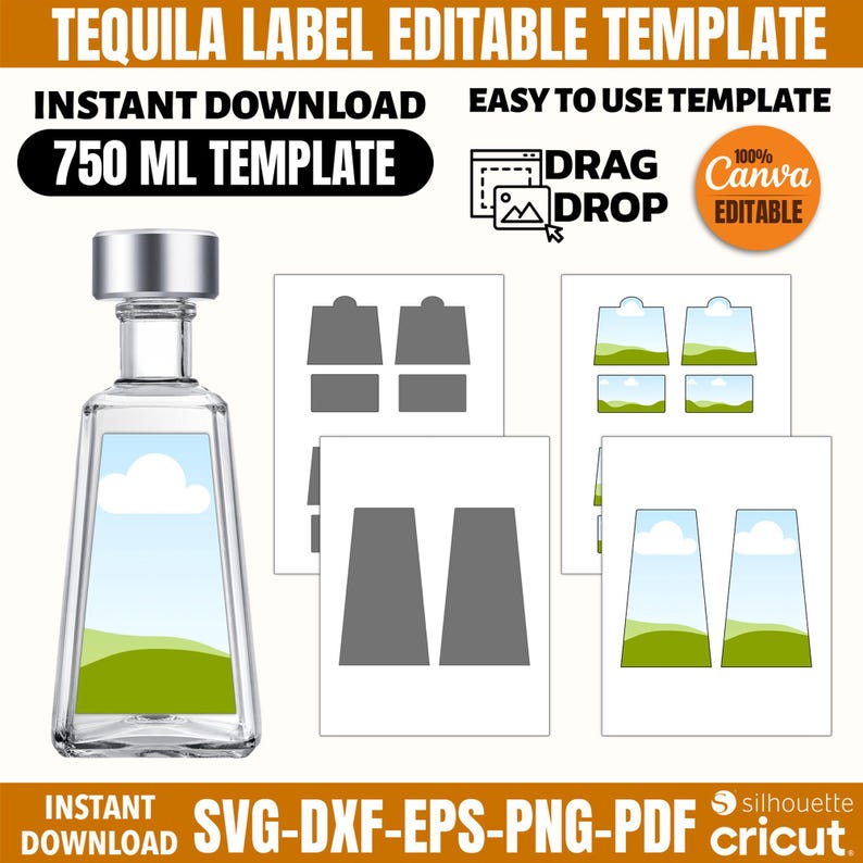 Editable Tequila Label Template: 750ml Bottle, Canva Design (digital ...