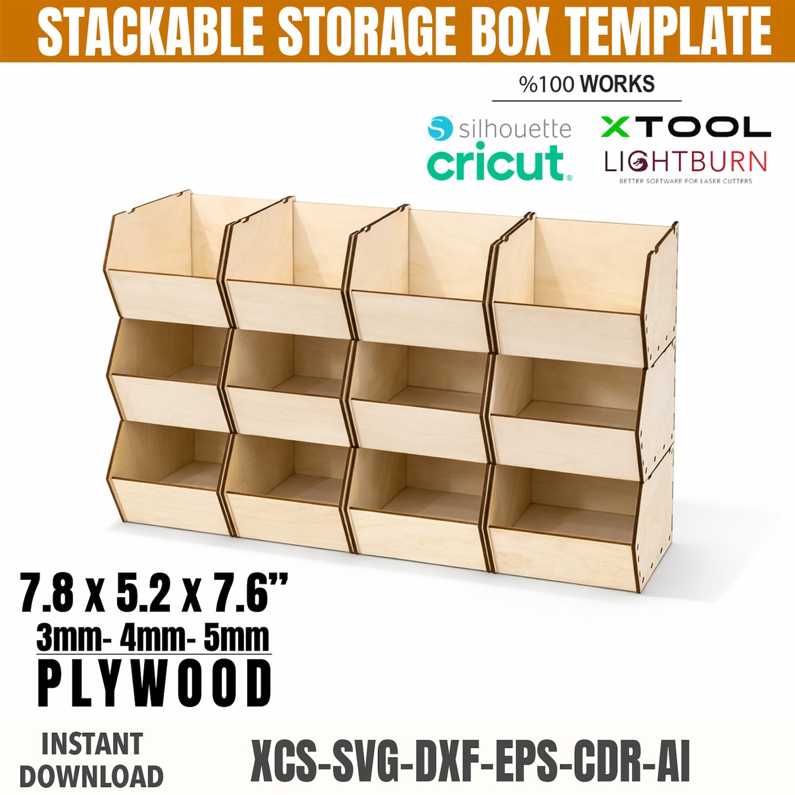 Stackable Storage Box Template for Laser Cutting | Modular Plywood ...