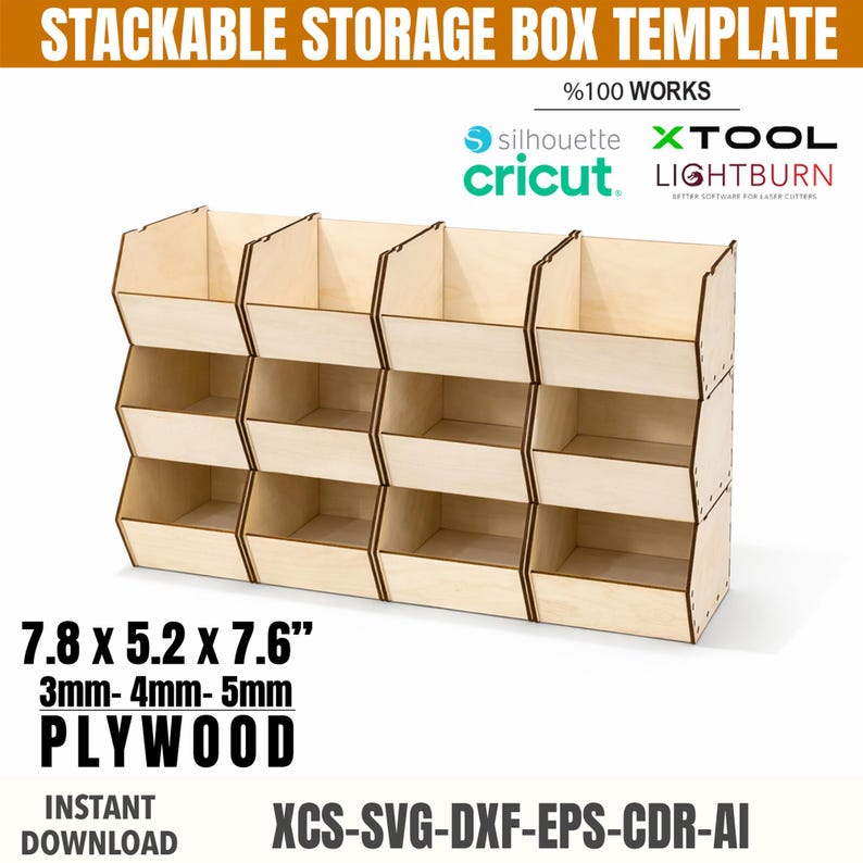 Stackable Storage Box Template for Laser Cutting | Modular Plywood ...