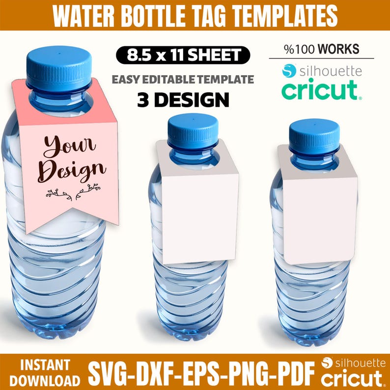 Elegant Water Bottle Tag Template Bundle: Wedding, Birthday (canva ...