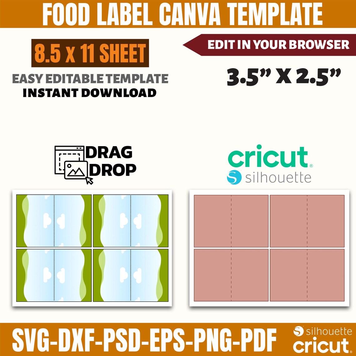 Food Label Template Svg, Buffet Card Template Svg, Canva Food Label ...