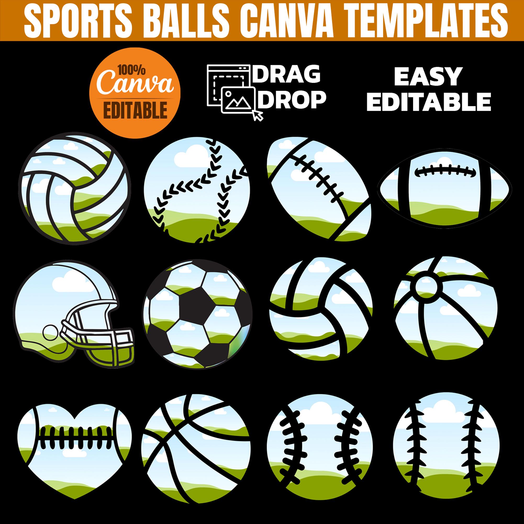 Sports Balls Canva Frame Template: Editable Ball Designs (digital ...