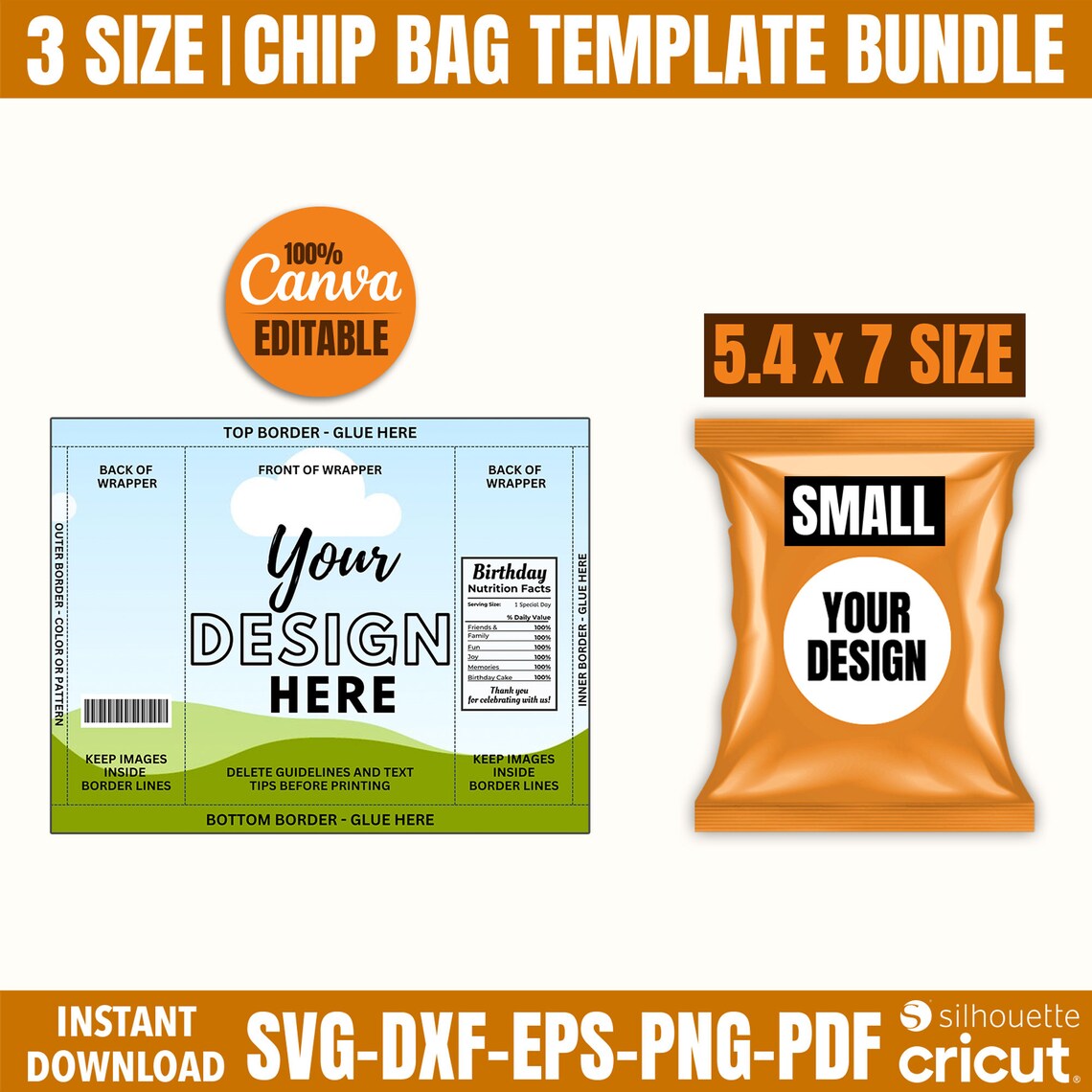 Chip Bag Template Bundle: 3 Size Editable Party Favor (digital Download ...