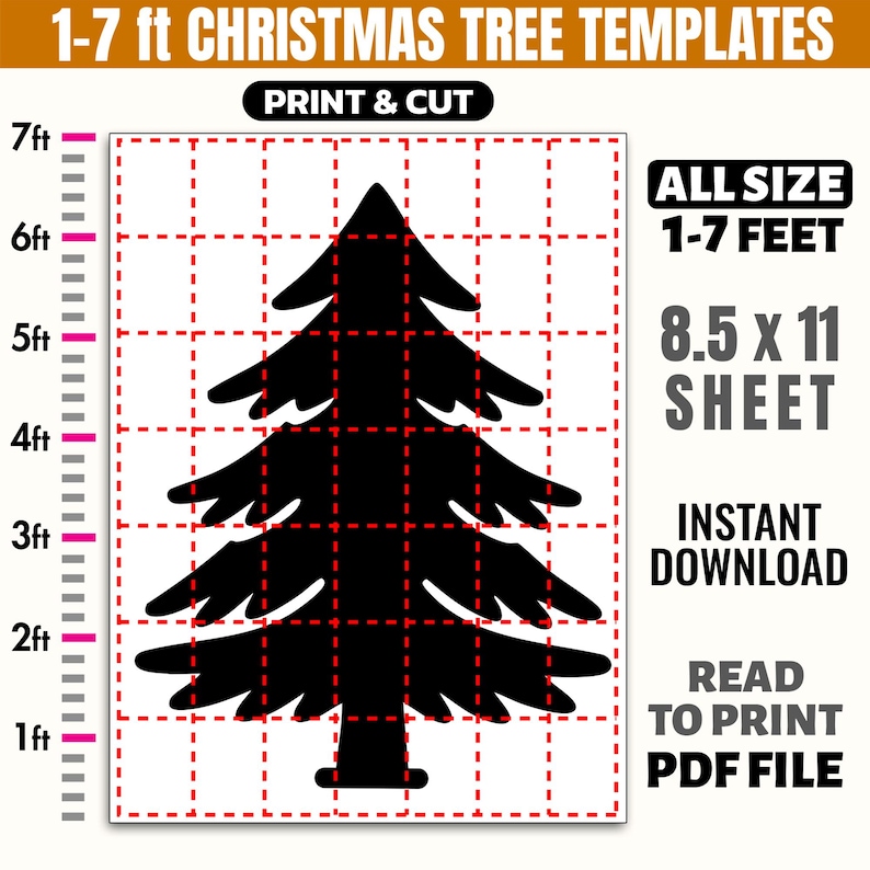 Life Size Christmas Tree Pattern PDF, 1ft–7ft Trace & Cut Christmas ...