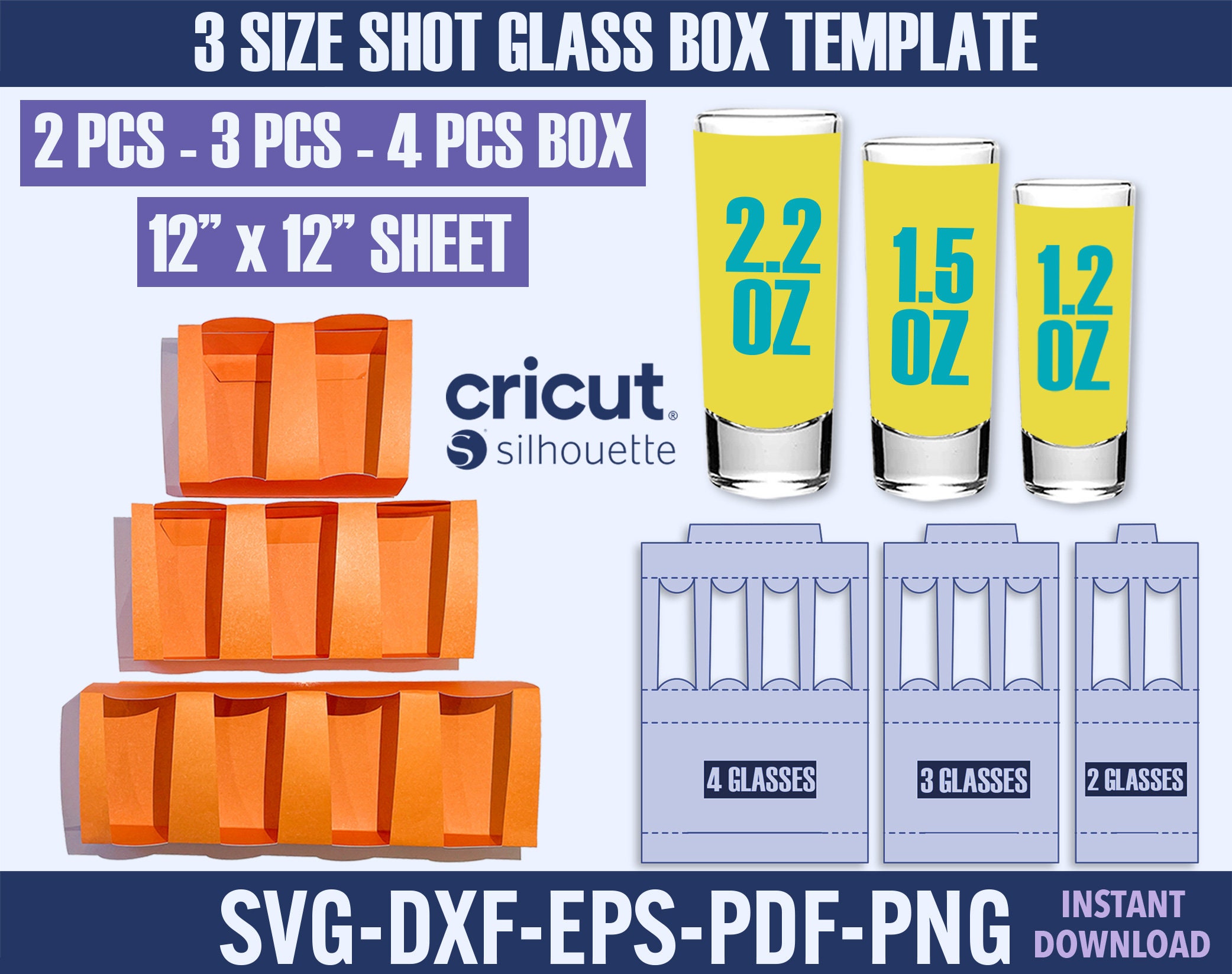1.2 Oz 1.5 Oz 2.2 Oz Shot Glass Box Template Bundle Shot - Etsy
