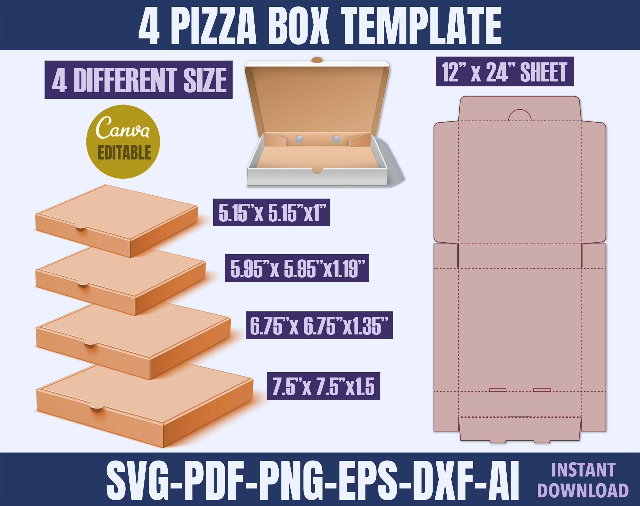 Pizza Box Template Bundle: Party Favor Box SVG, PNG, PDF (digital ...