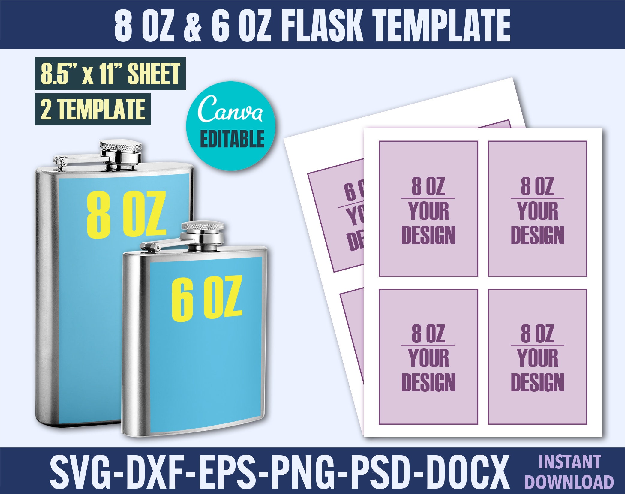 8 Oz 6 Oz Flask Template Svg, Flask Template Bundle Svg, 8 Oz Flask ...