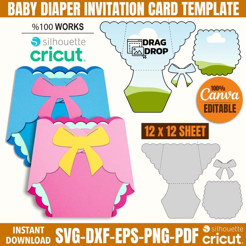 Baby Diaper Card Template Svg, Diaper Card Canva Template, Baby ...