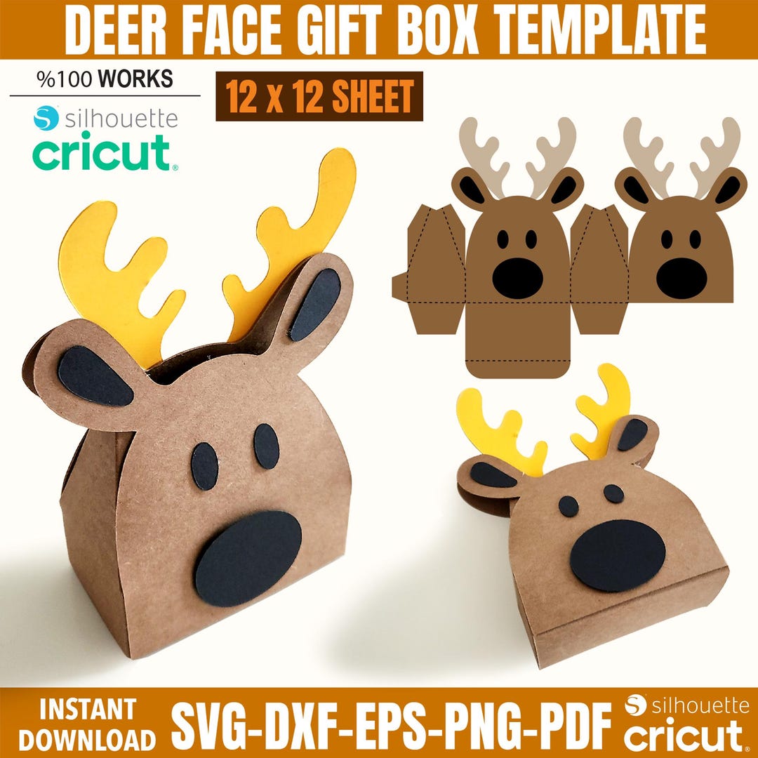 Reindeer Face Gift Box Template: Christmas Favor Box SVG PNG PDF - Etsy