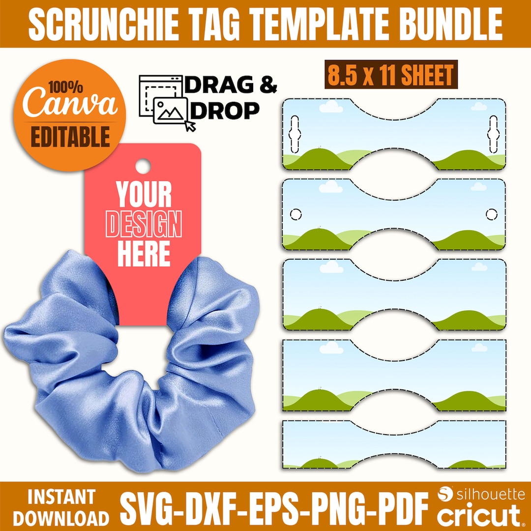 Scrunchie Tag Template Bundle, Scrunchie Tag Svg, Scrunchie Holder ...