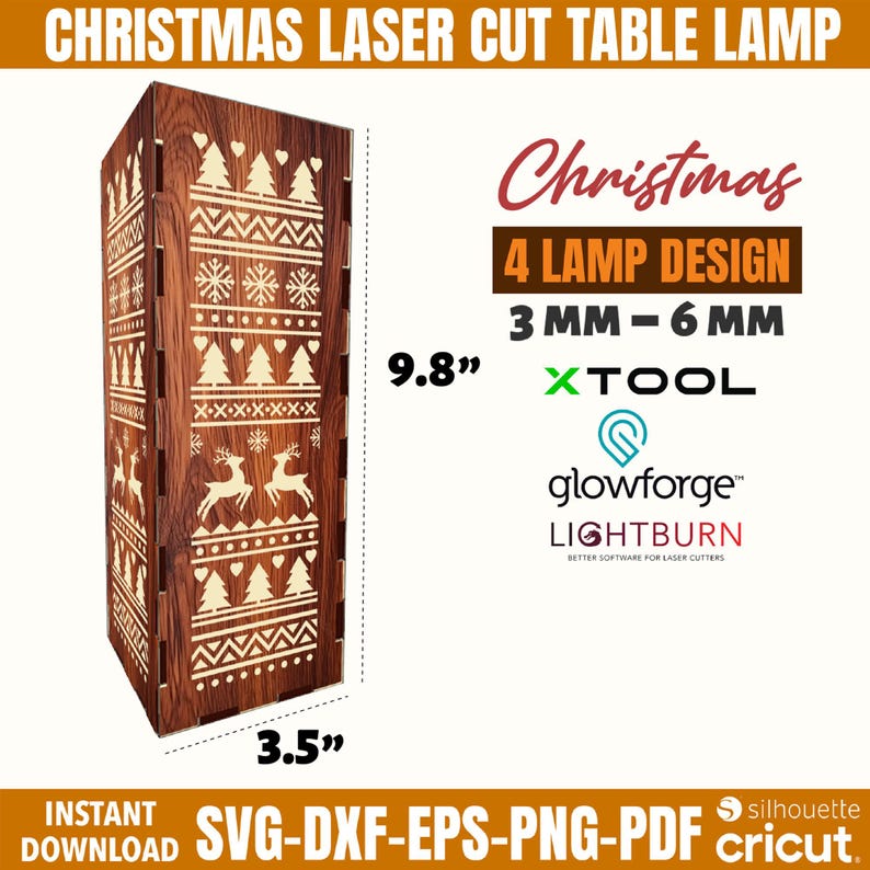 Christmas Laser Cut Table Lamp Template Bundle, Wooden Night Light ...