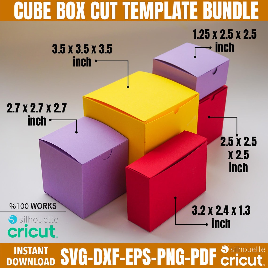 Cube Box Template SVG Bundle: 5 Sizes (digital Download) - Etsy