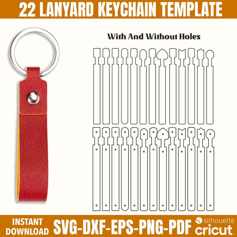 Leather Keychain Template SVG: 22 Lanyard Designs, Cricut File (digital ...