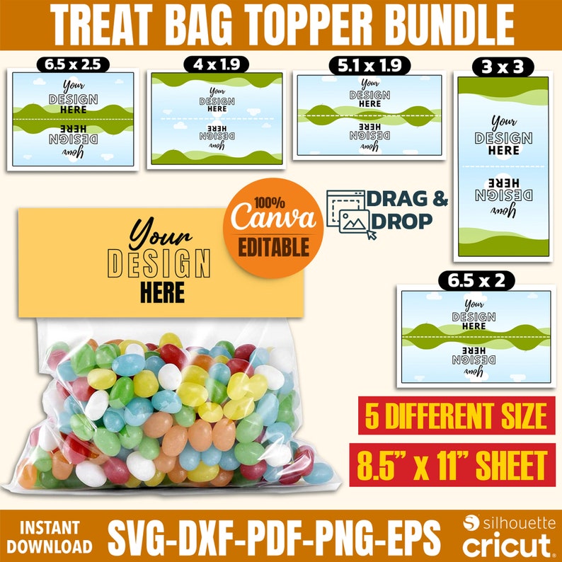 Treat Bag Topper Template Bundle: Canva Editable SVG PNG PDF (digital ...