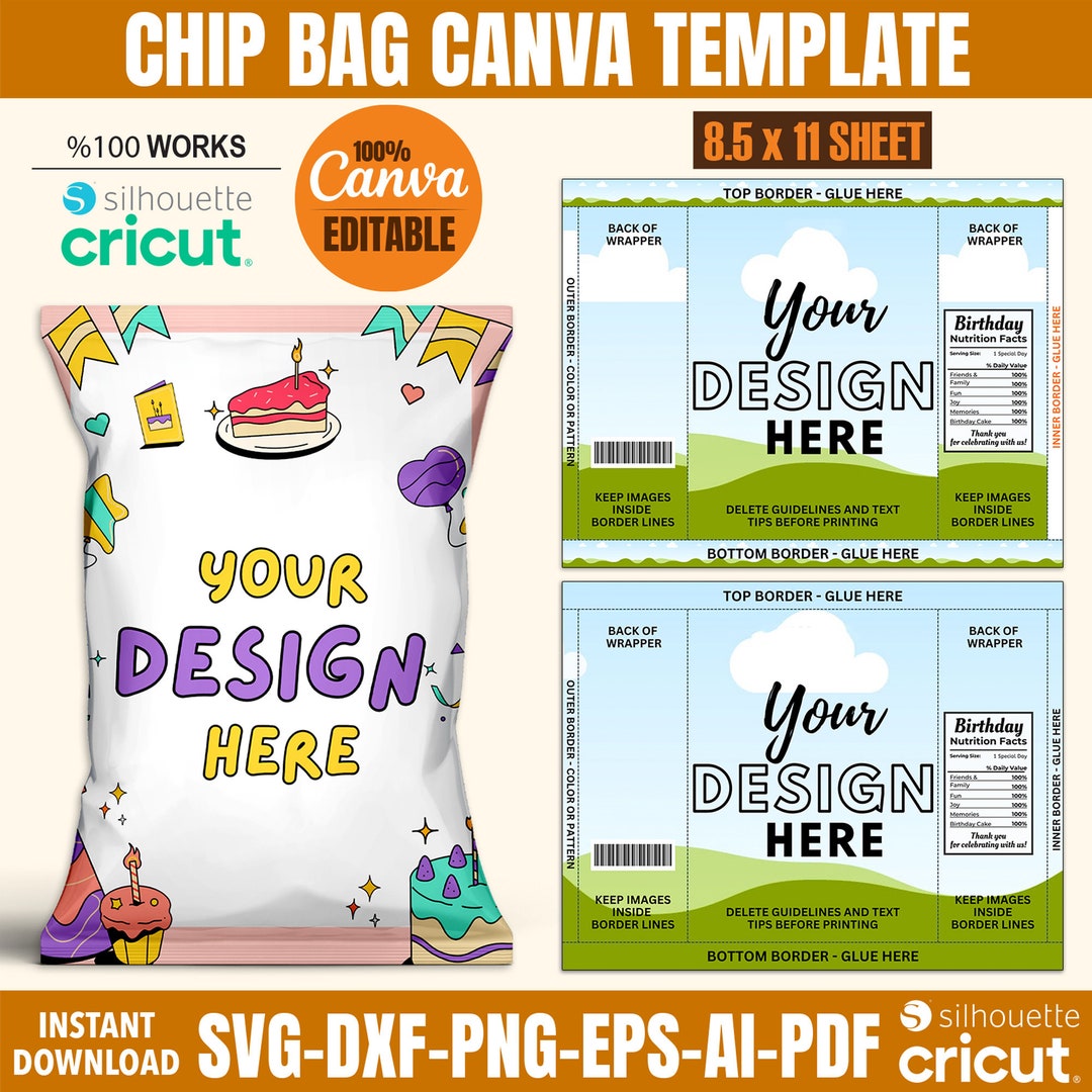 Chip Bag Template, Canva Chi Bag Template, Custom Chip Bag, Chip Bag ...