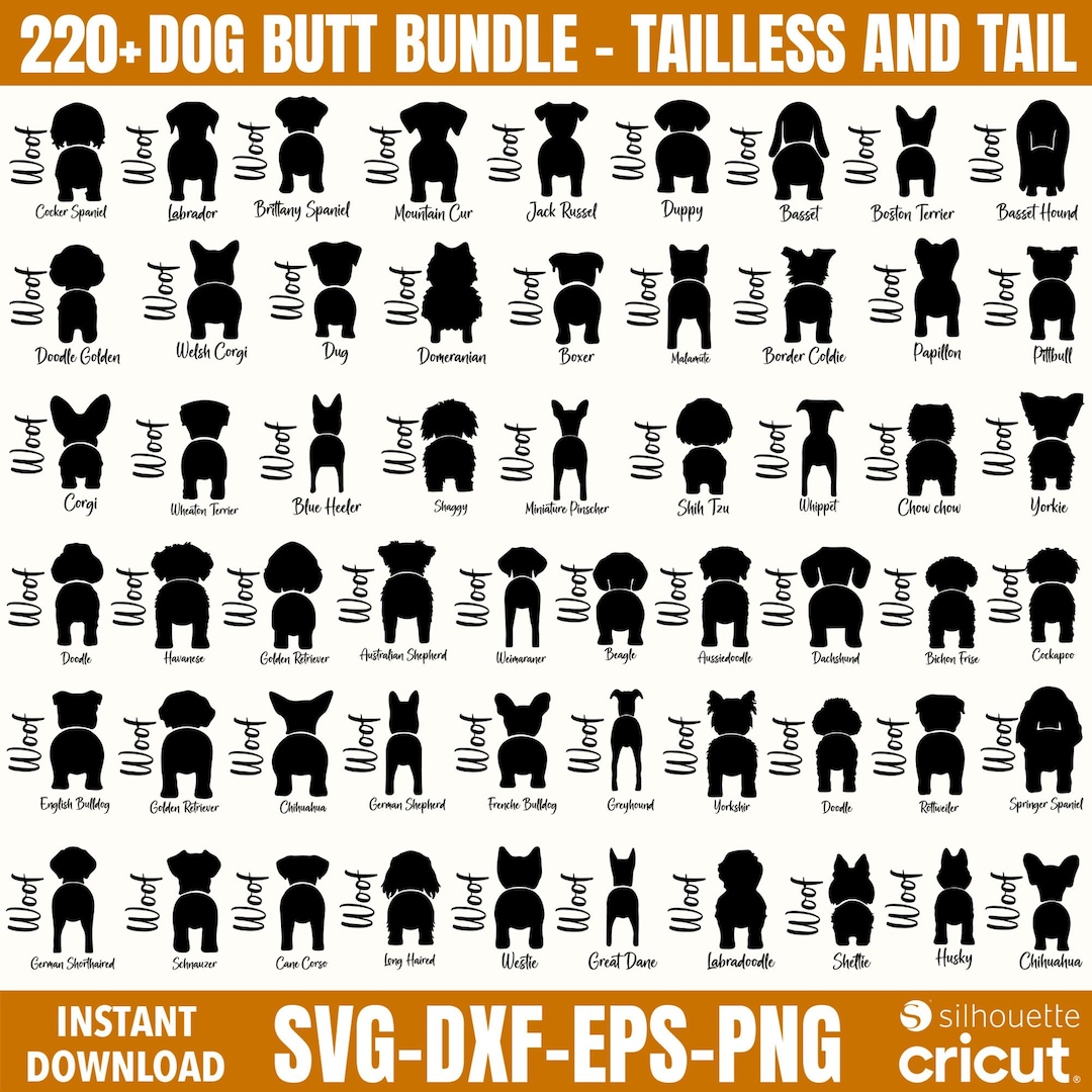 Dog Svg, Dog Butt Svg, Dog Silhouette Dxf, Dog Cut File, Dog Tail Butt ...