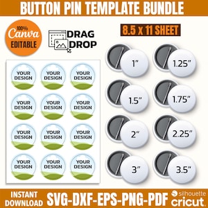 Button Pin Template Bundle: Canva & SVG, 8 Sizes (digital Download) - Etsy