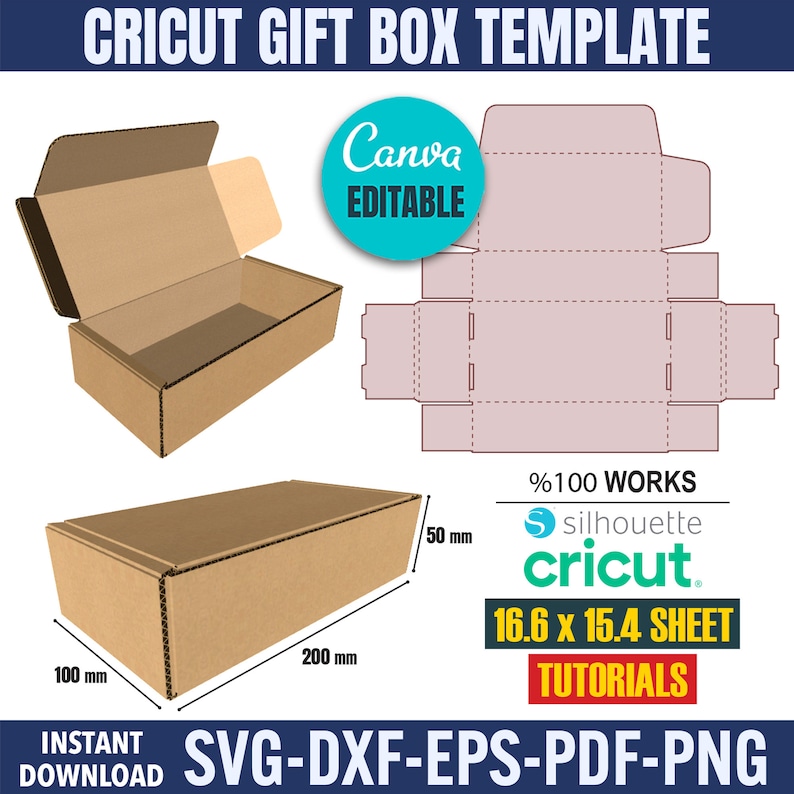Rectangle Gift Box Template: SVG, Cricut, Silhouette (digital Download ...