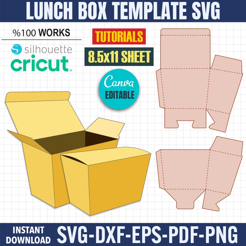 Lunch Box SVG Template: DIY Gift/party Favor Box (digital Download) - Etsy