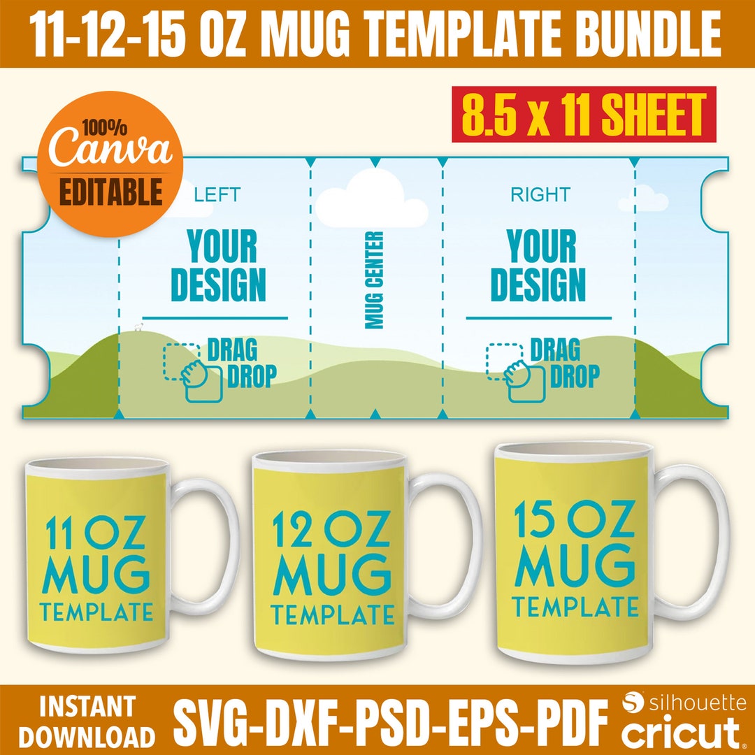 Paquete de plantillas para tazas: 11, 12 y 15 oz (descarga digital ...