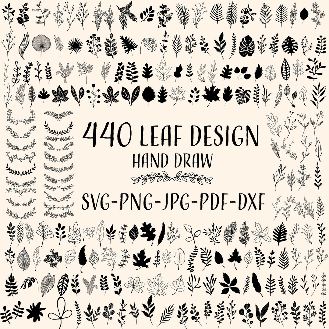 Hand Drawn Leaf SVG Bundle: Fall Leaves, Dividers, Plant Clipart ...