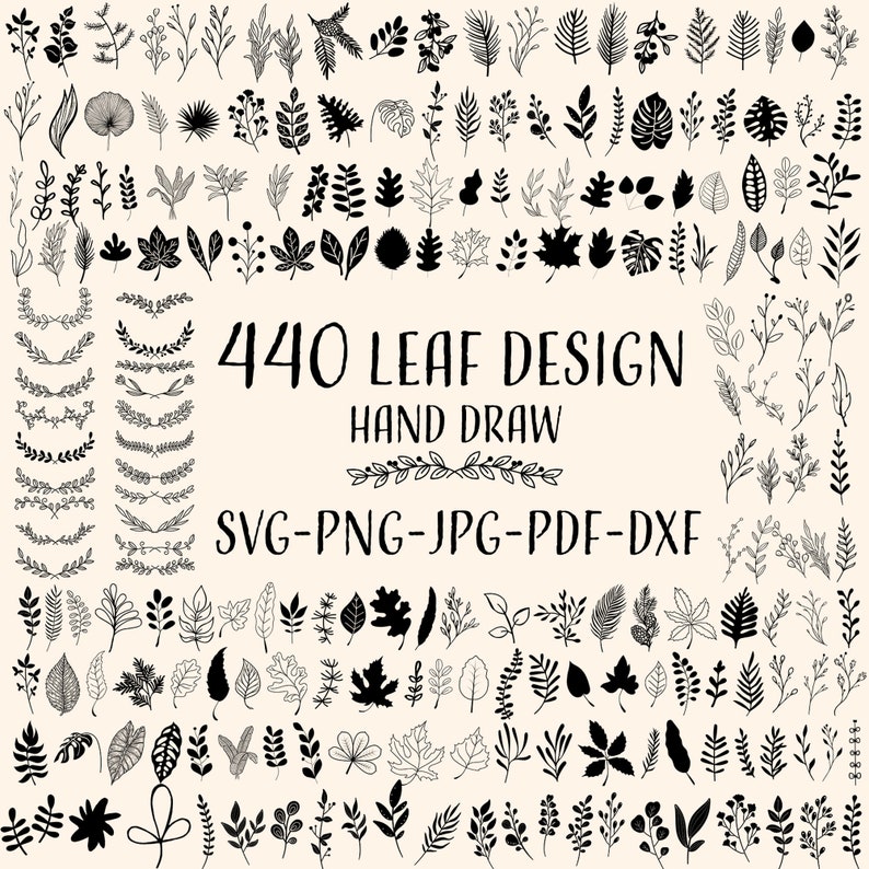 Hand Drawn Leaf SVG Bundle: Fall Leaves, Dividers, Plant Clipart ...