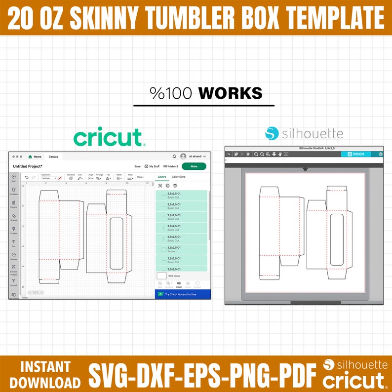 20 Oz Skinny Tumbler Box Template Bundle, Cricut-silhouette Box - Etsy