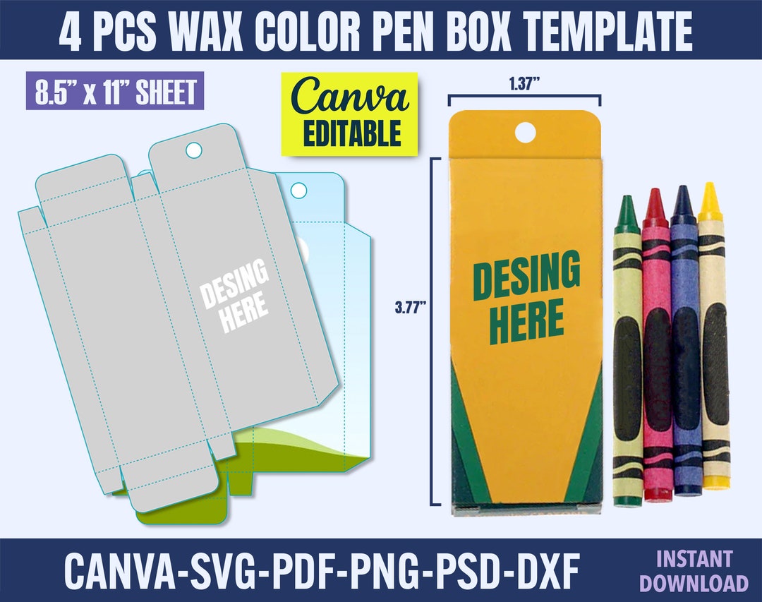 Wax Color Pen Box Template: Party Favor Box SVG (digital Download) - Etsy