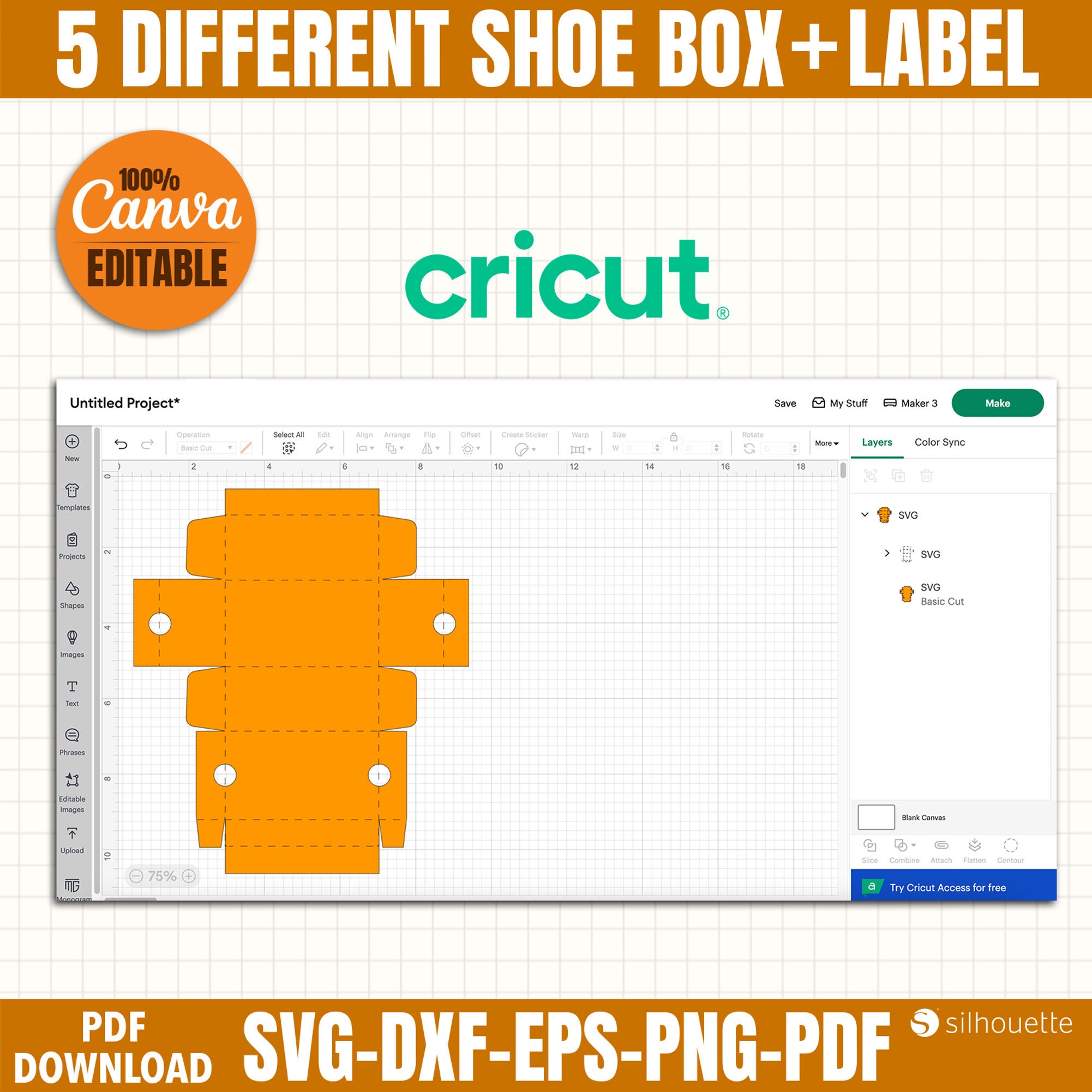 Shoe Box Template Bundle: DIY Gift Box, Label SVG (digital Download) - Etsy