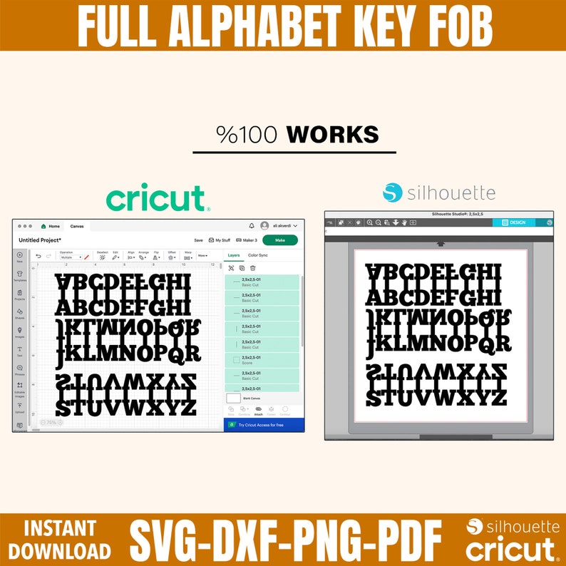 Alphabet Key Fob SVG: Faux Leather Keychain Template (digital Download ...