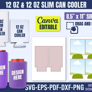 12 Oz Slim & Standard Can Cooler Template: SVG, PNG, PDF (digital ...