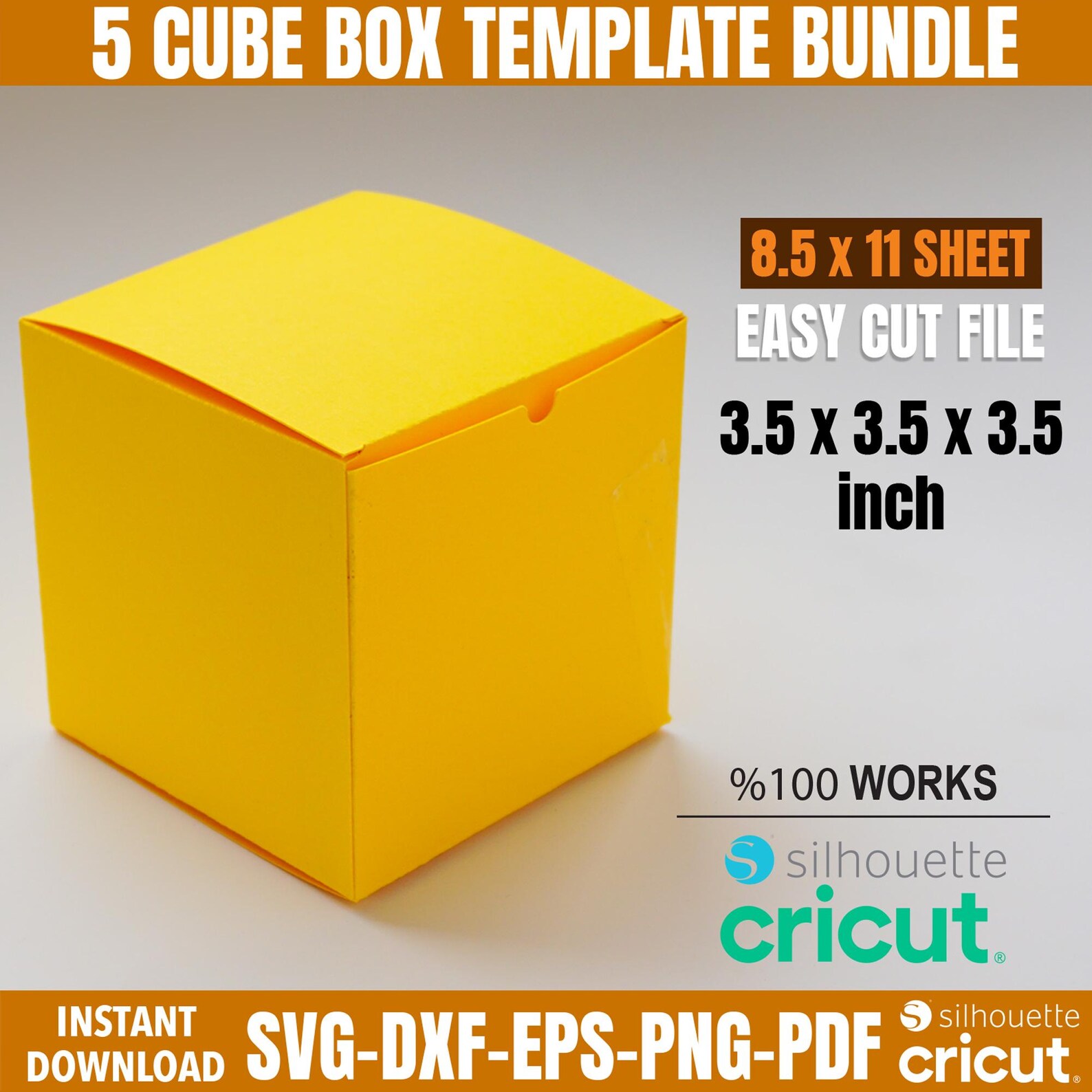 Cube Box SVG Template Bundle, 5 Sizes, Cricut Silhouette Cut File ...