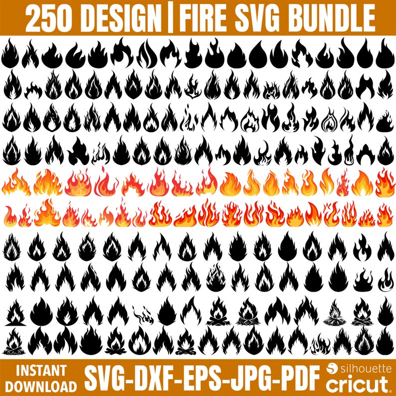 250 Fire SVG Bundle: Flames, Campfire Designs (digital Download) - Etsy