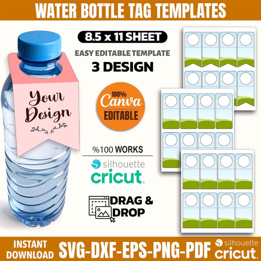 Elegant Water Bottle Tag Template Bundle: Wedding, Birthday (canva ...