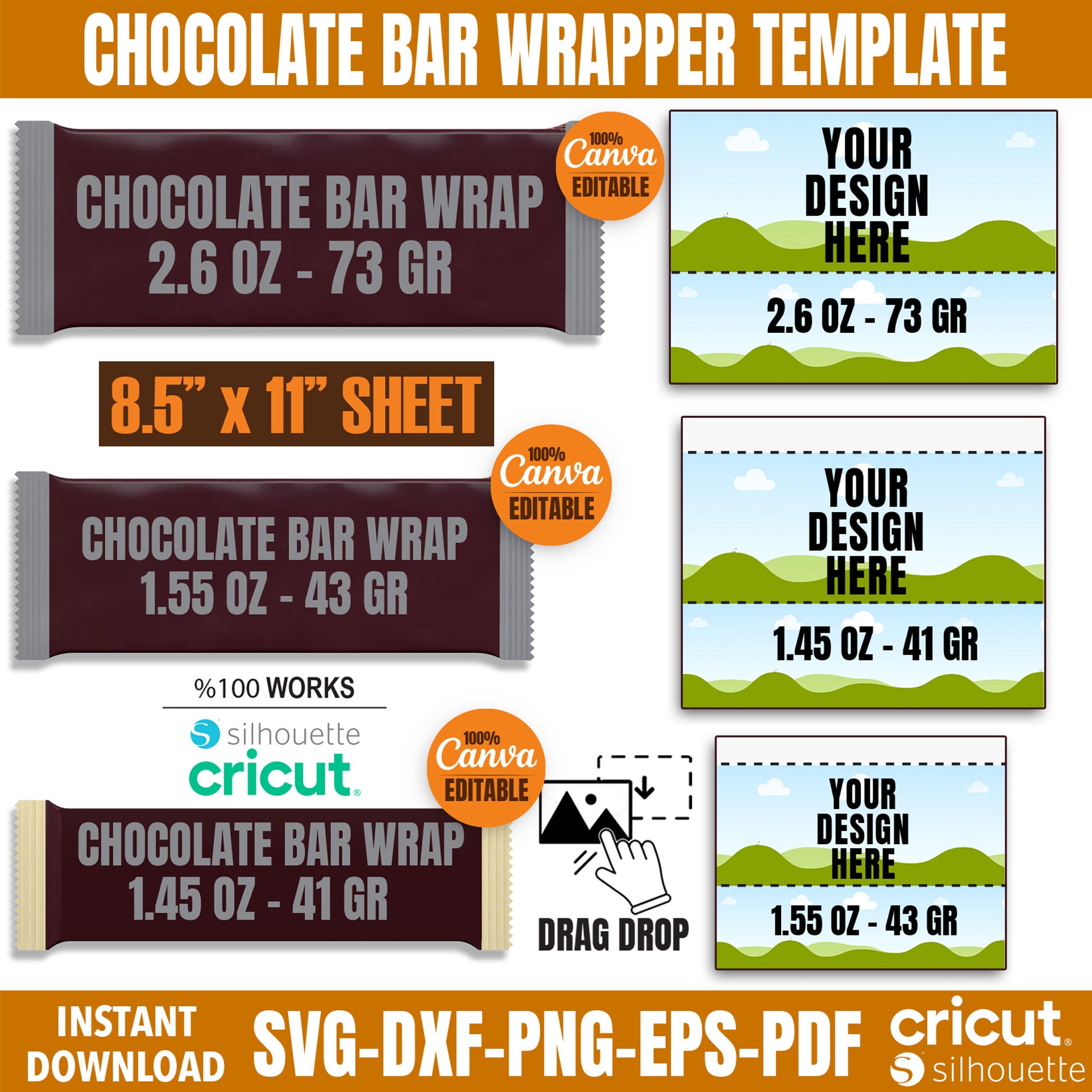 Chocolate Bar Wrapper Template Bundle, Chocolate Label, Candy Bar ...