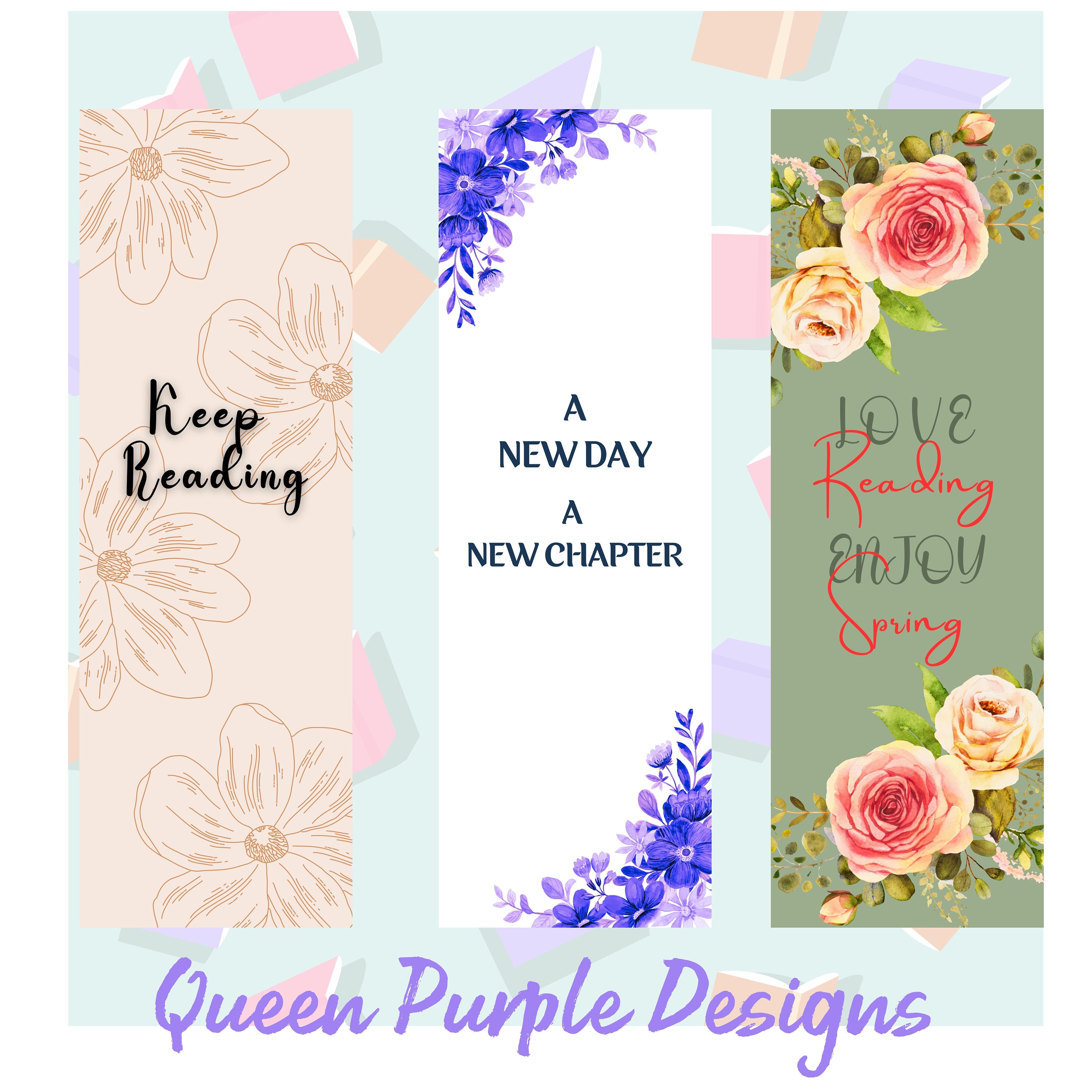 Set of 6 Digital Bookmarks to Download. Book Accessories. Bookmarks ...