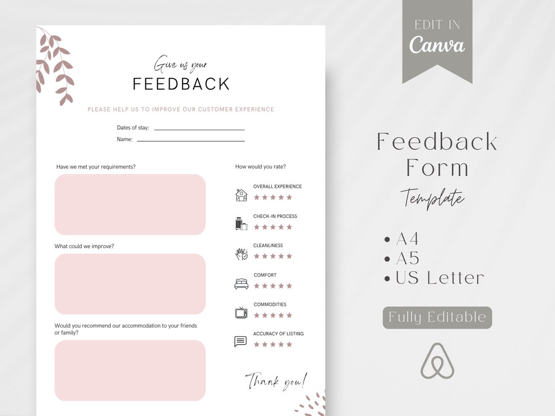 Airbnb Feedback Form Guest Feedback Form Vacation Rental - Etsy