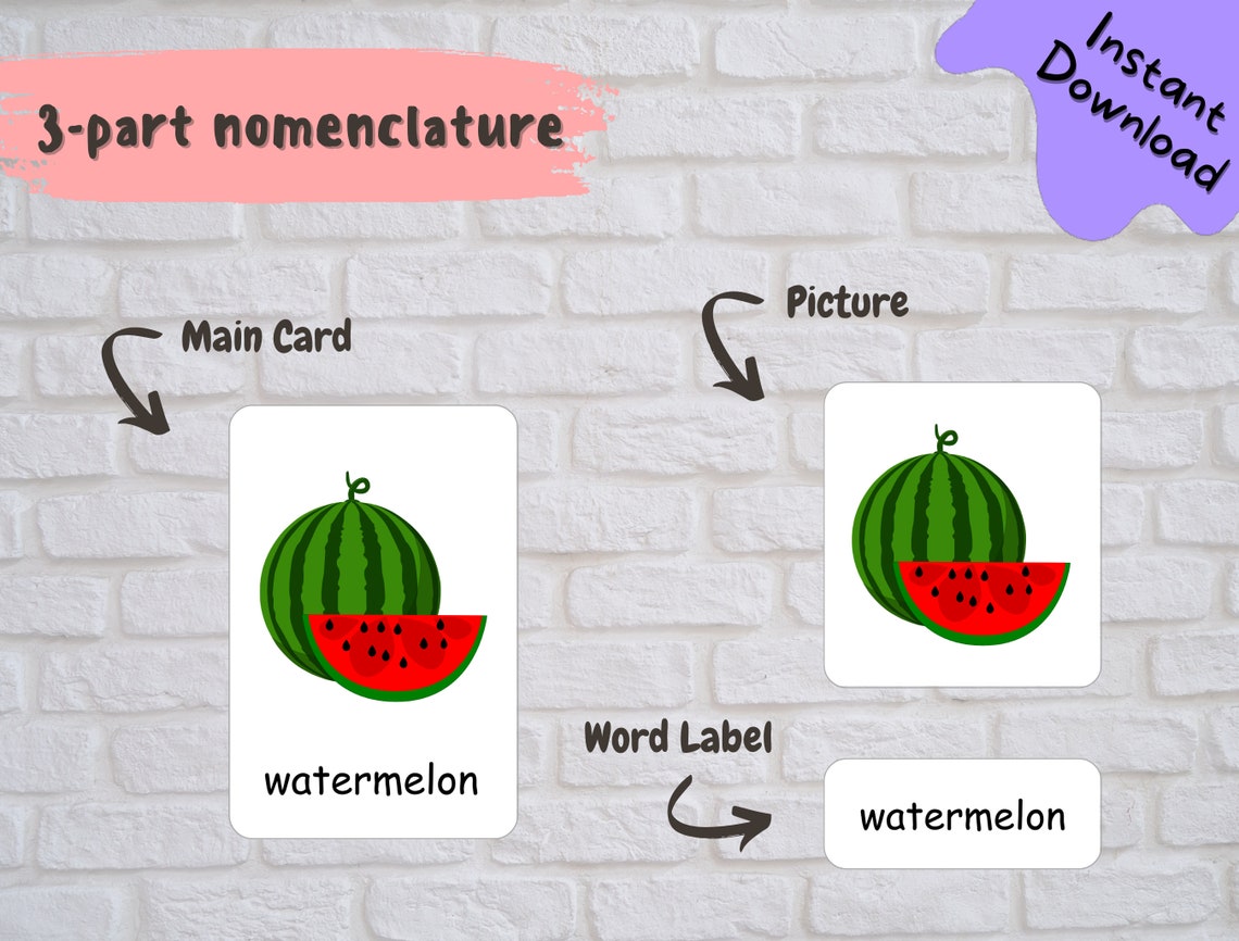 FRUITS 32 Printable Flashcards Montessori Nomenclature Cards Perfect ...