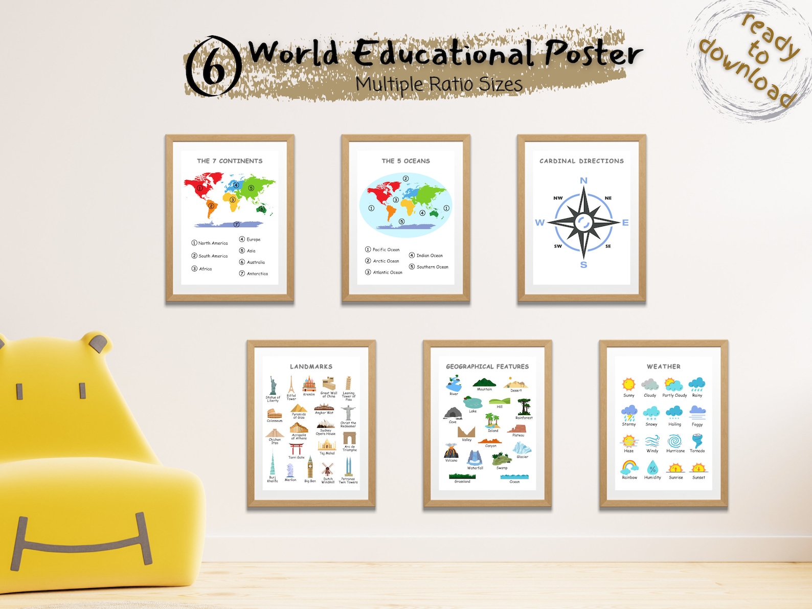 Set of 6 World Educational Posters Homeschool Wall Art - Etsy