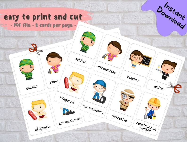 OCCUPATIONS 24 Printable Flashcards Montessori - Etsy