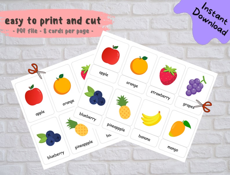 FRUITS 32 Printable Flashcards Montessori Nomenclature - Etsy