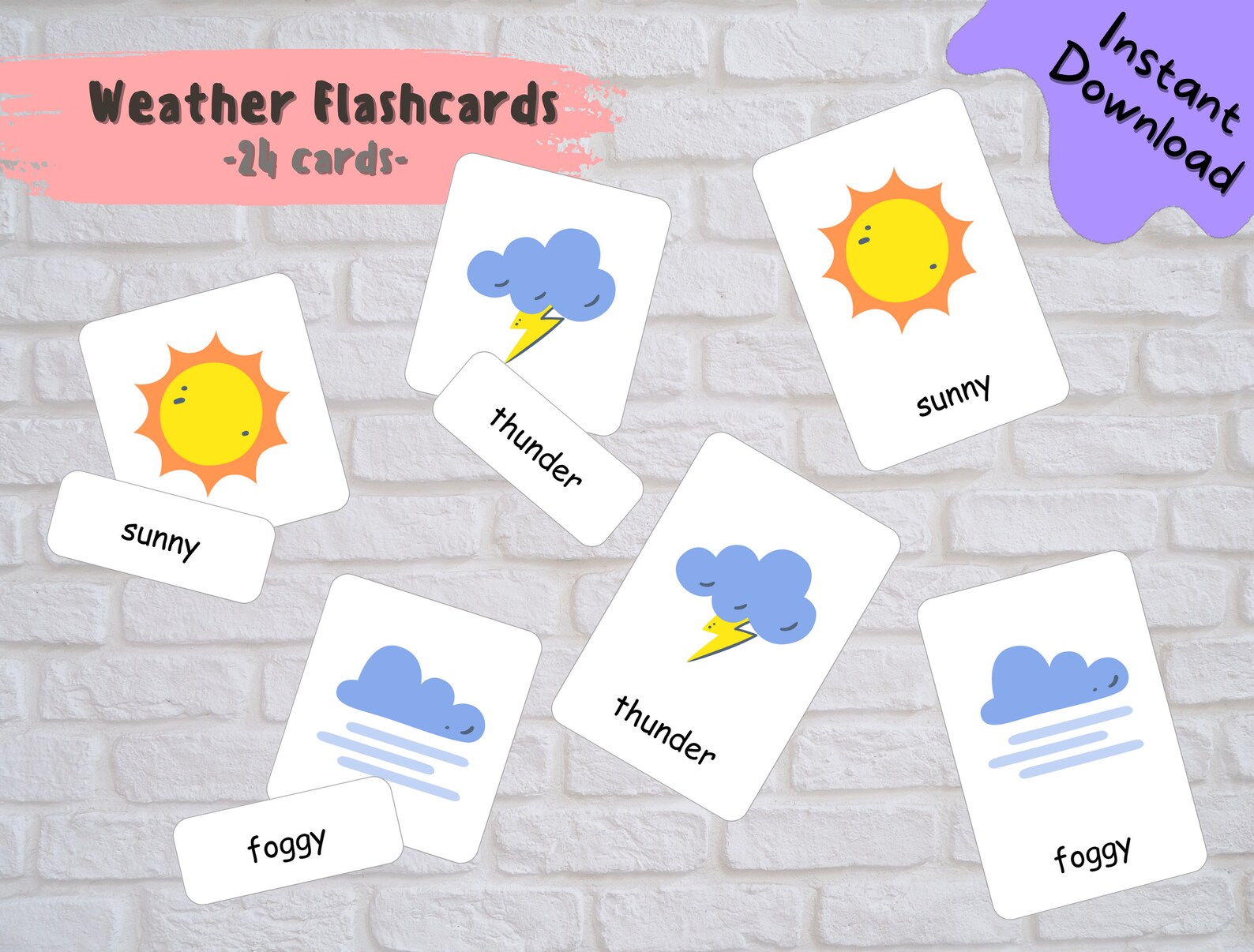 WEATHER 24 Printable Flashcards Montessori Nomenclature Cards Perfect ...