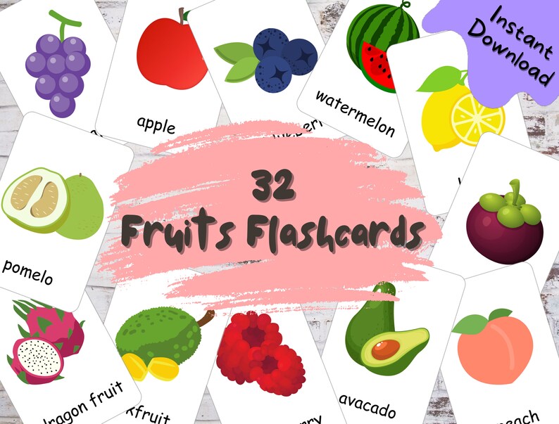 FRUITS 32 Printable Flashcards Montessori Nomenclature - Etsy