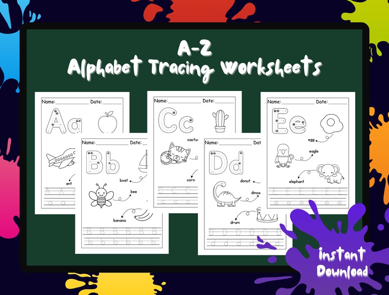 Printable A-Z Alphabet Tracing Worksheets Tracing Coloring - Etsy