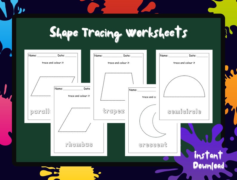 25 Printable Shape Tracing Worksheets Tracing & Coloring - Etsy