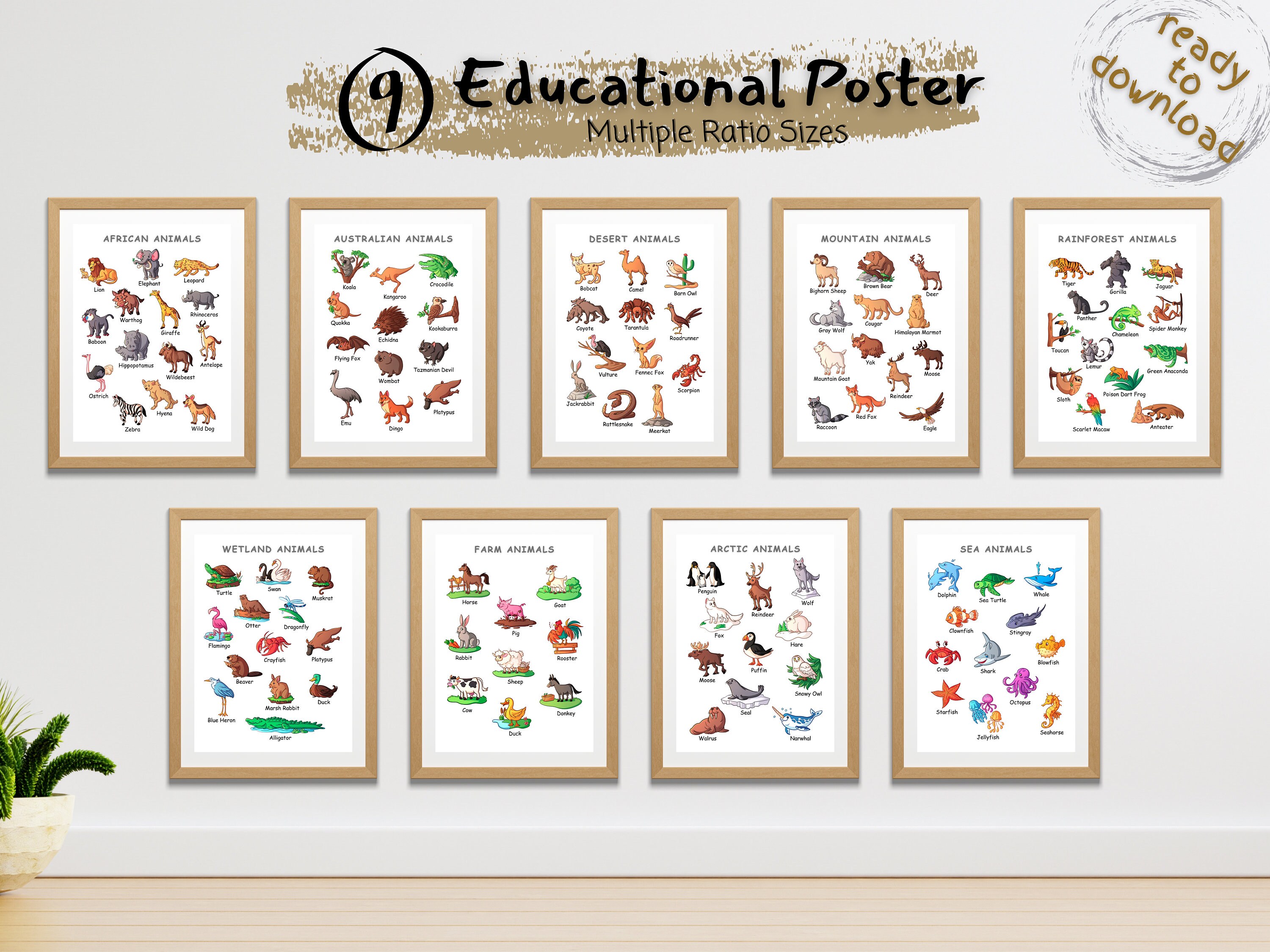 Set of 9 Animal Educational Poster Homeschool Wall Art - Etsy