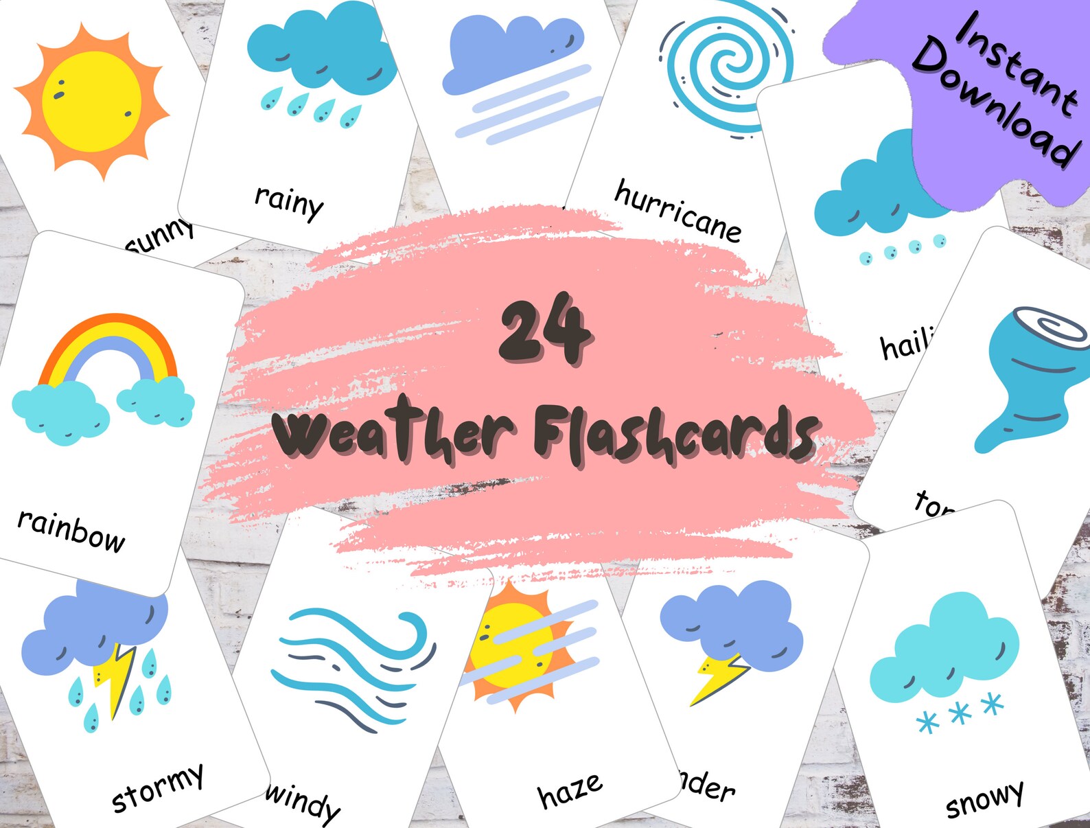 WEATHER 24 Printable Flashcards Montessori Nomenclature Cards Perfect ...