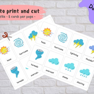 WEATHER 24 Printable Flashcards Montessori Nomenclature Cards Perfect ...