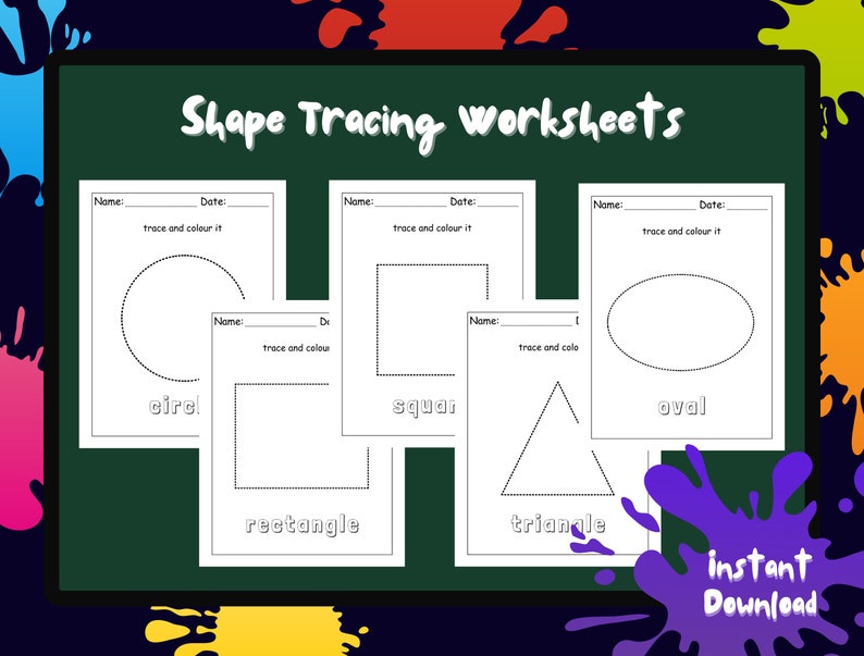 25 Printable Shape Tracing Worksheets Tracing & Coloring for Preschool ...