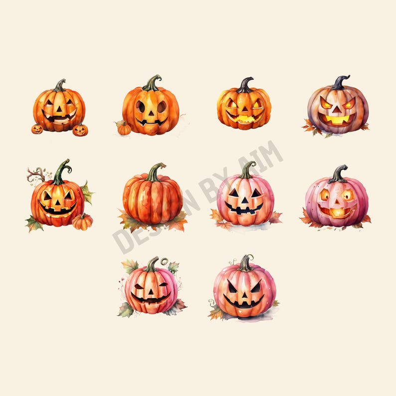 20 Pumpkin Spice Lanterns SVG PNG Bundle, Watercolor Jack O Lantern ...